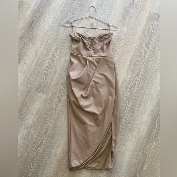 JLUXLABEL | Dresses | Strapless Faux Leather Dress J Lux Label Nude ...